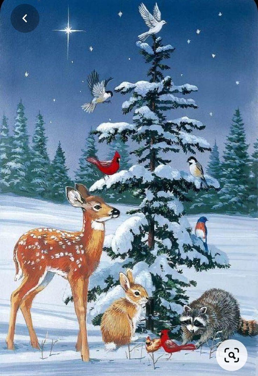 Winter Wildlife Wall Art, Christmas Deer Painting, Snowy Forest Animal ...