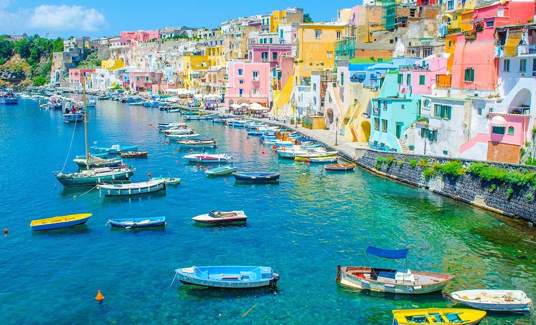 Colorful Italy Coastal Town, Mediterranean Seaside Art, Vibrant Harbor ...