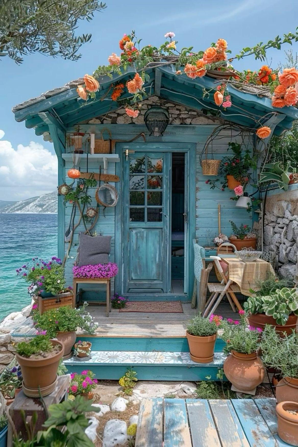 Beach Cottage Wall Art, Coastal Home Decor, Rustic Blue Cabin ...