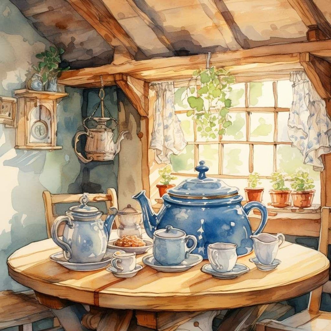 Cottagecore Tea Time Wall Art, Cozy Kitchen Print, Rustic Country ...