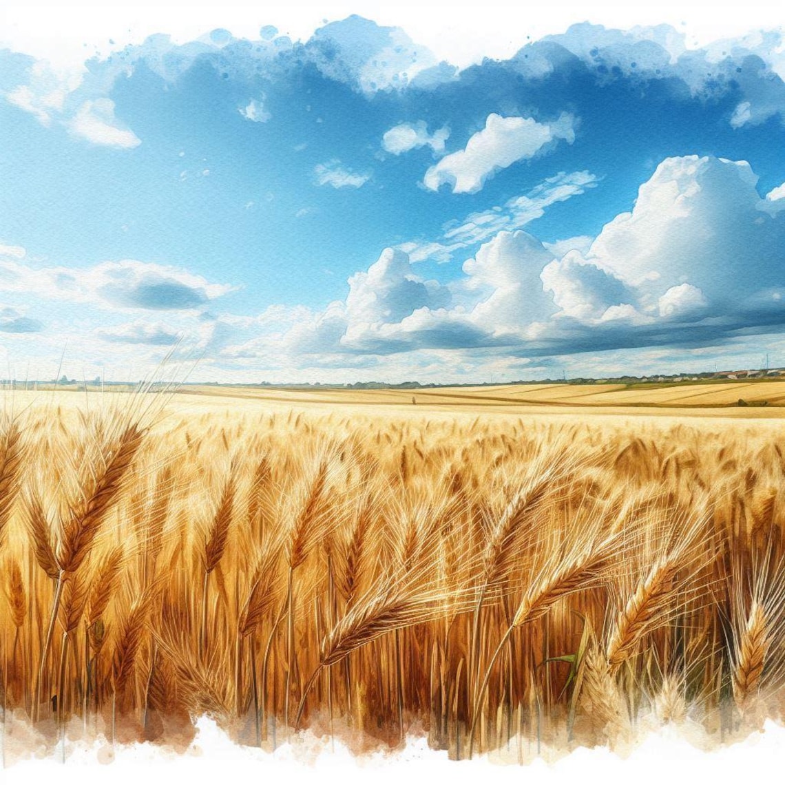 Wheat Field Watercolor Print, Rustic Farmhouse Wall Art, Countryside ...