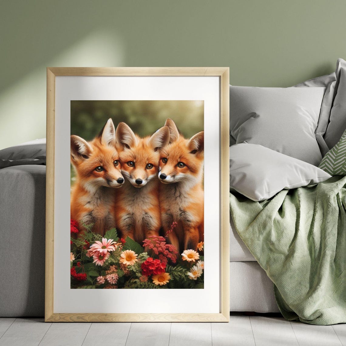 Wall Art Print, Cute Fox Trio Woodland Flowers, Nursery Decor Poster ...
