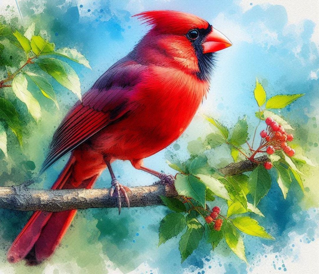 Cardinal Bird Wall Art, Red Northern Cardinal Print, Watercolor Bird ...