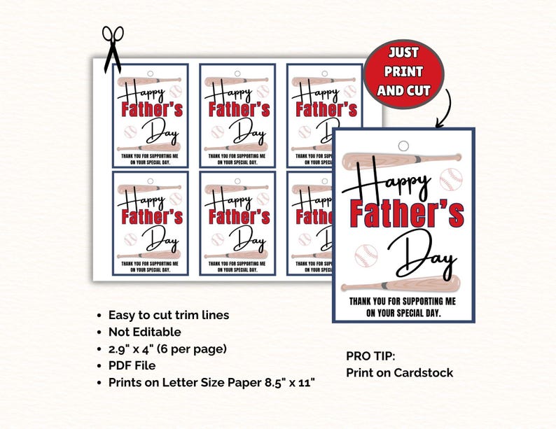 Baseball Father's Day Gift Tags Printable, Baseball Team Gift Tags for ...