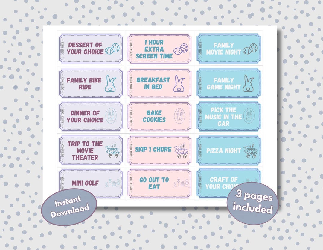 Easter Egg Fillers, Printable Easter Basket Reward Tickets, Easter ...