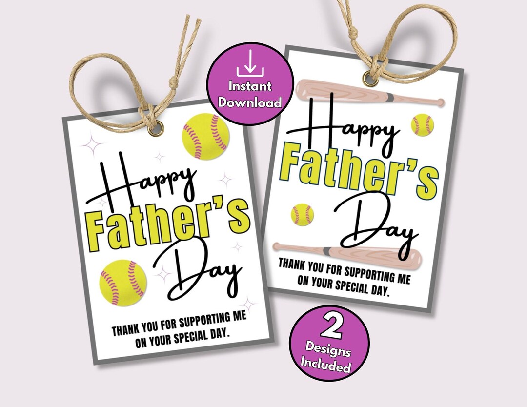 Softball Happy Father's Day Printable Gift Tags, Team Gift Tags for Dad ...