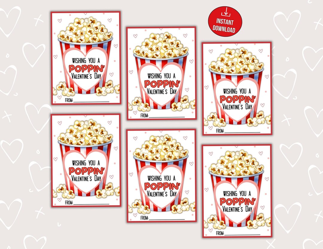 Popcorn Valentine's Day Cards, Printable Valentine Tags for Teachers ...