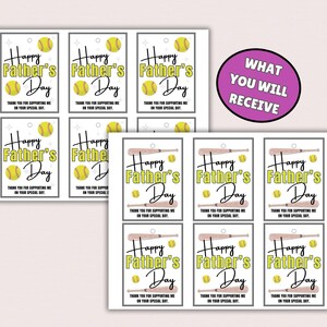 Softball Happy Father's Day Printable Gift Tags, Team Gift Tags for Dad ...