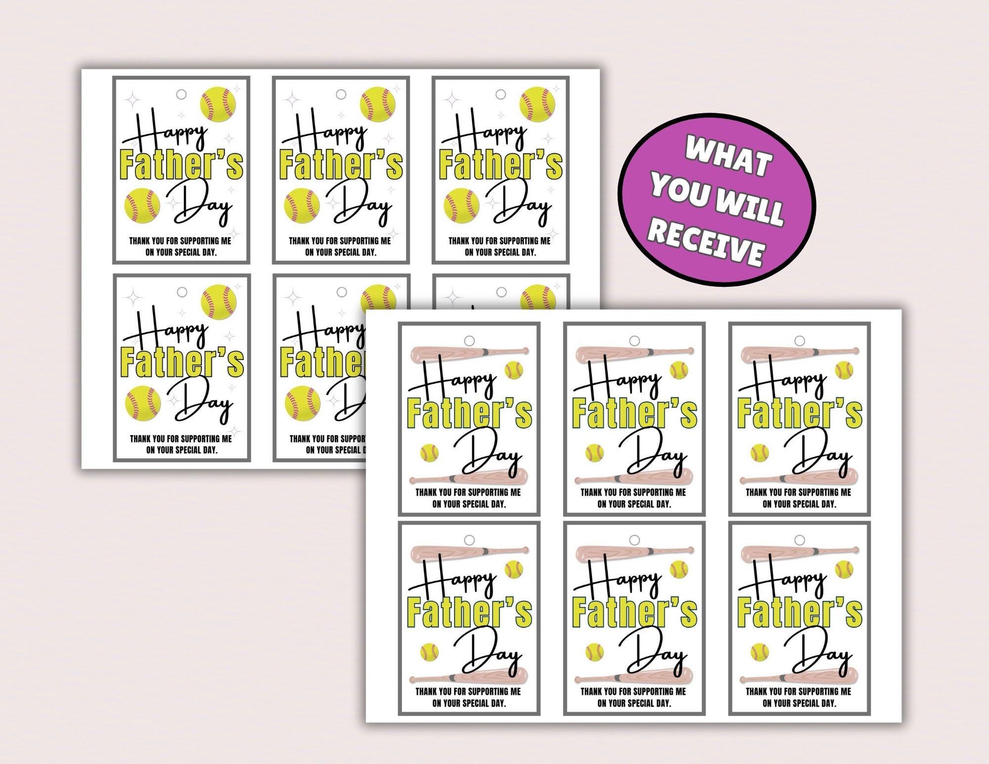 Softball Happy Father's Day Printable Gift Tags, Team Gift Tags for Dad ...