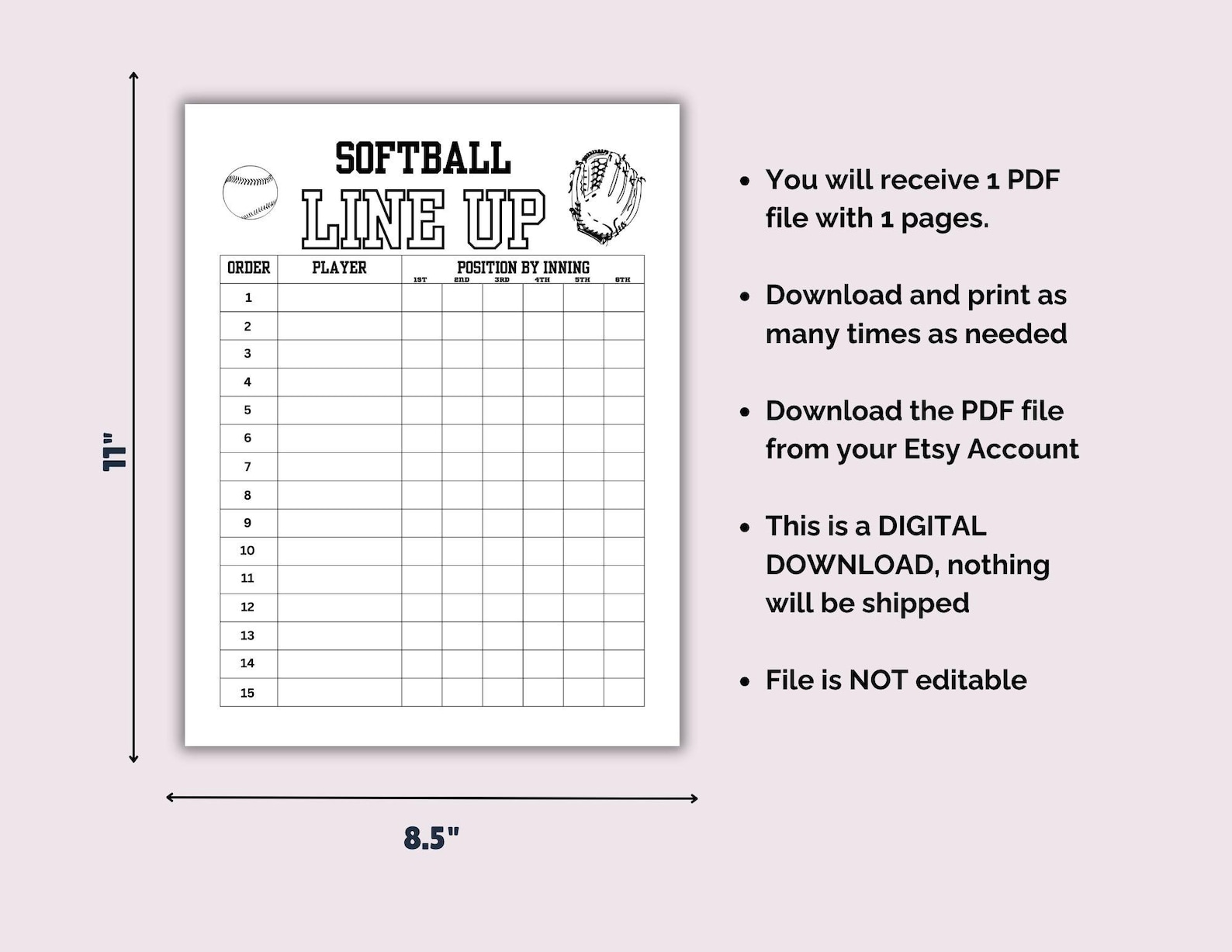 Printable Softball Batting Order and Lineup Sheet for Softball Coach or ...