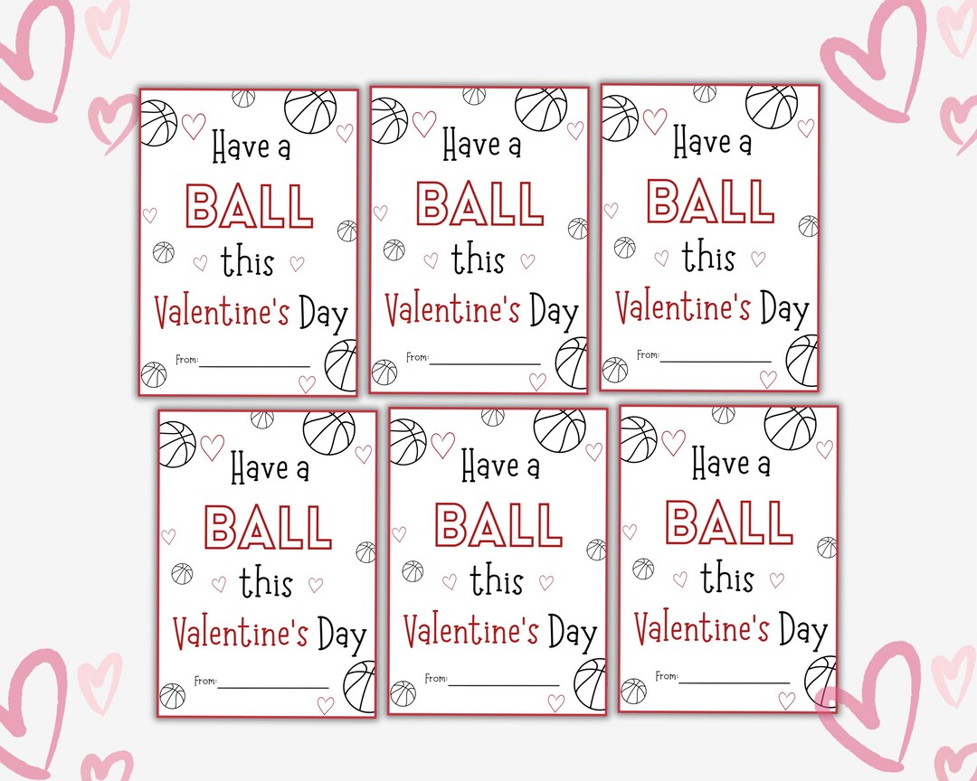 Basketball Valentines Cards for Kids, Printable Sports Tags for School ...