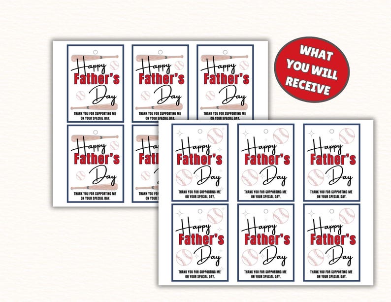 Baseball Father's Day Gift Tags Printable, Baseball Team Gift Tags for ...