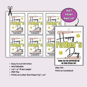 Softball Happy Father's Day Printable Gift Tags, Team Gift Tags for Dad ...
