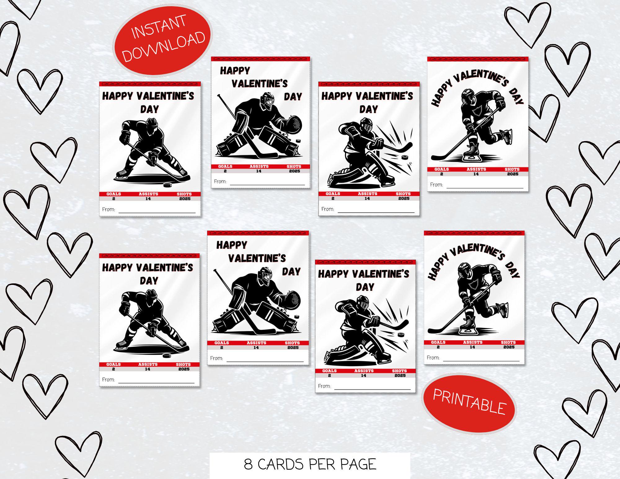Printable Hockey Valentine's Day Cards, Kids Sports Valentine, Ice ...