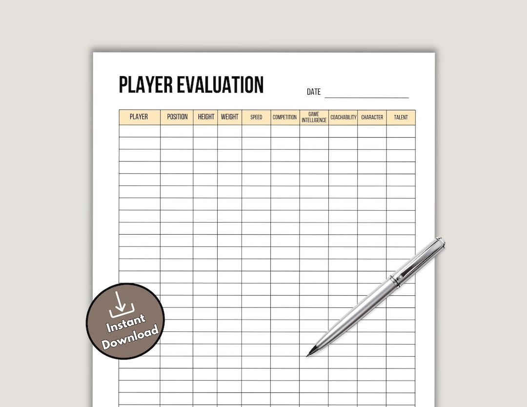 Football Player Evaluation Form for Youth Football Coach, Printable ...