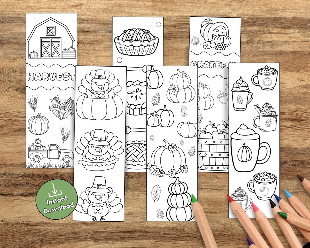Fall Coloring Bookmarks for Kids or Adults, Printable Color Your Own ...