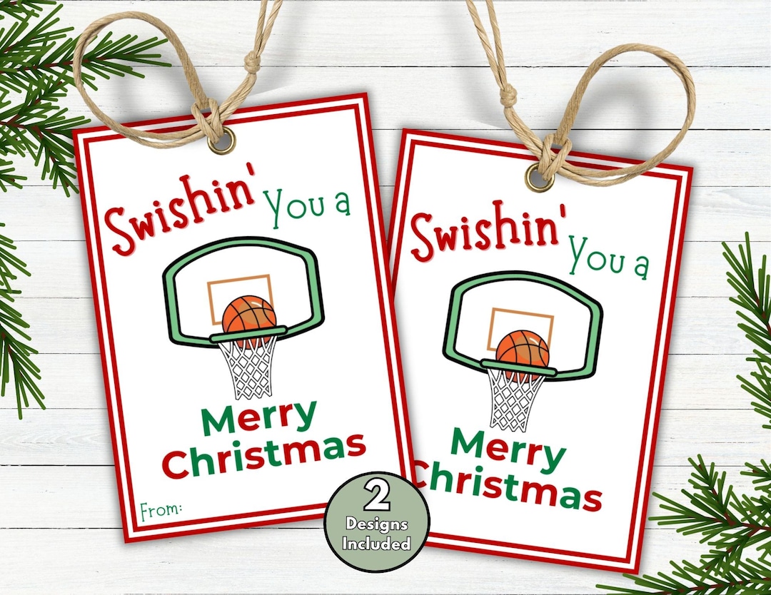 Basketball Christmas Gift Tags, Printable Holiday Tag for Basketball ...