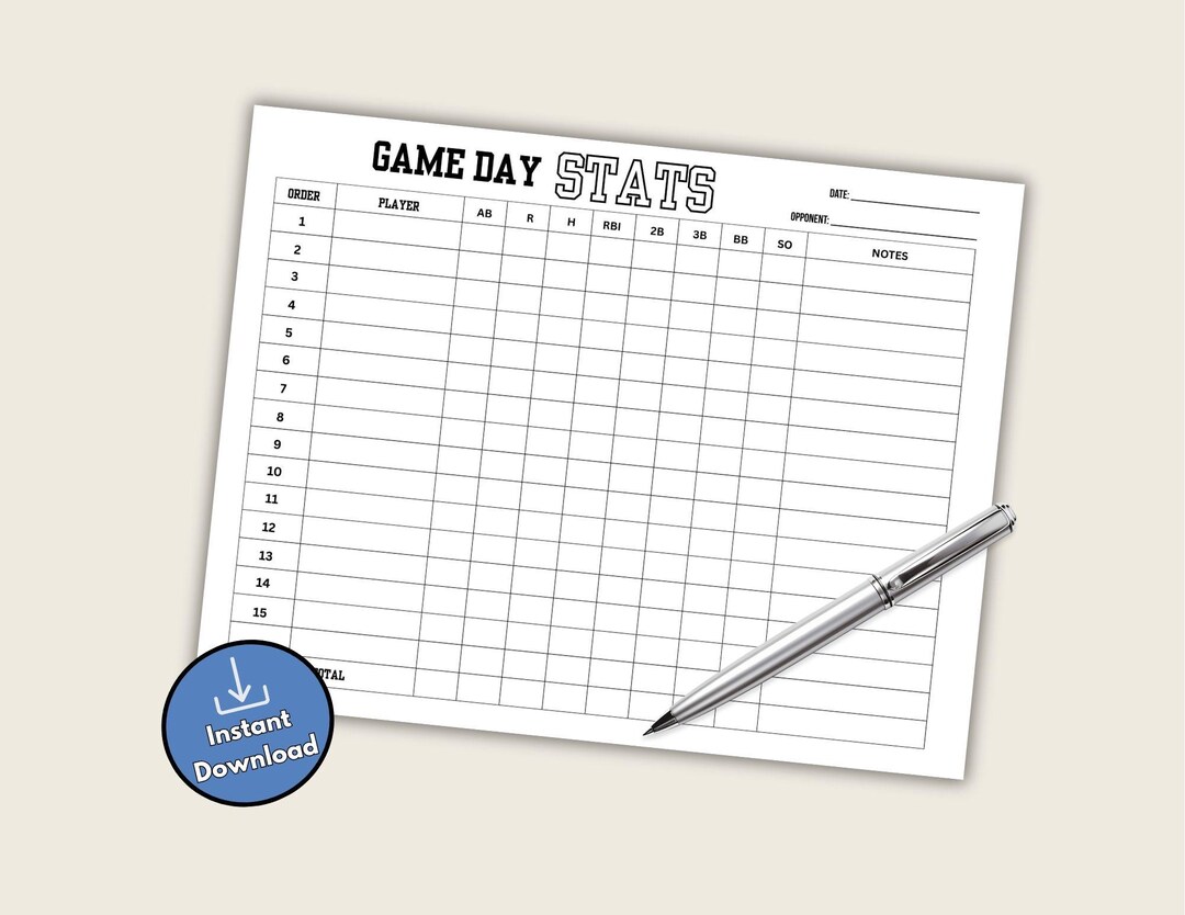 Printable Baseball Stat Tracker Sheet for Baseball Coach or Dugout ...