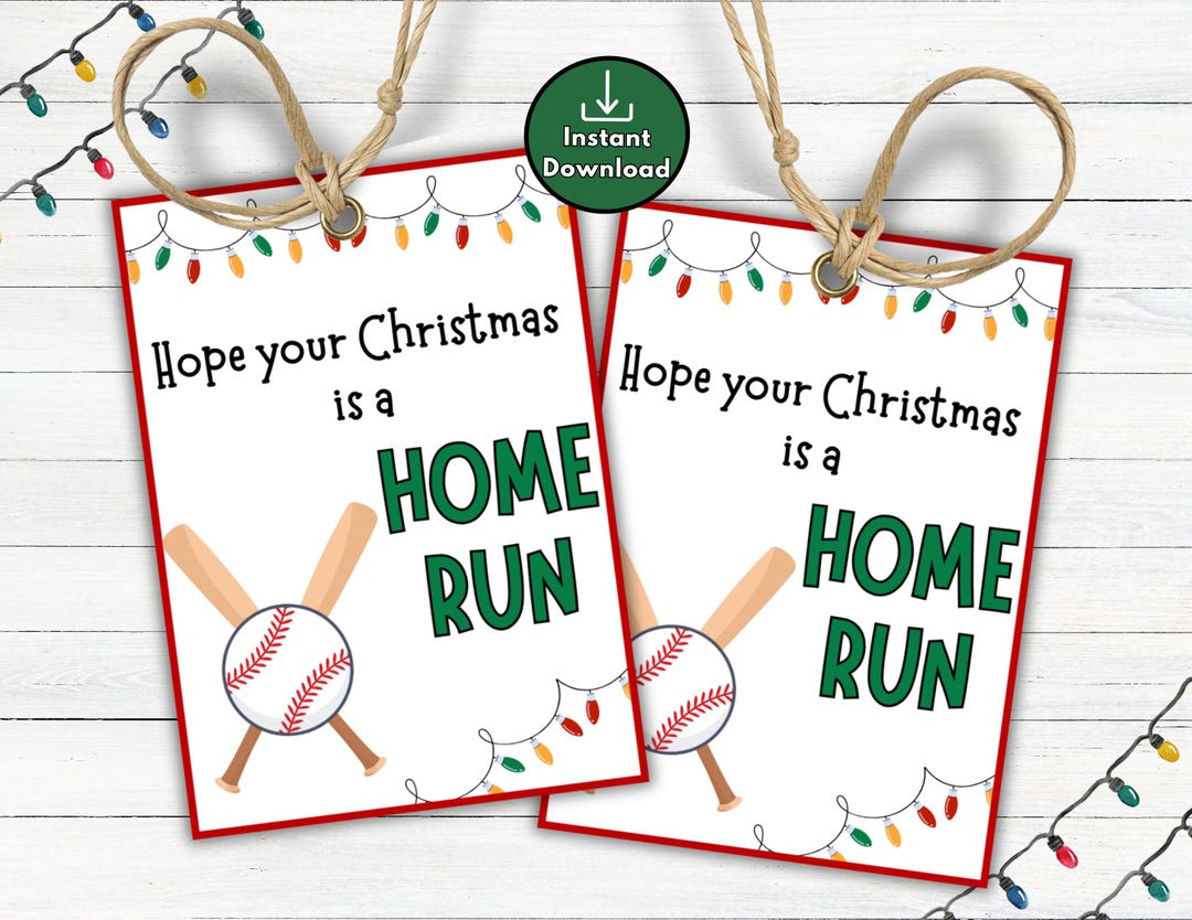 Baseball Christmas Gift Tags, Printable Home Run Christmas, Game Day ...