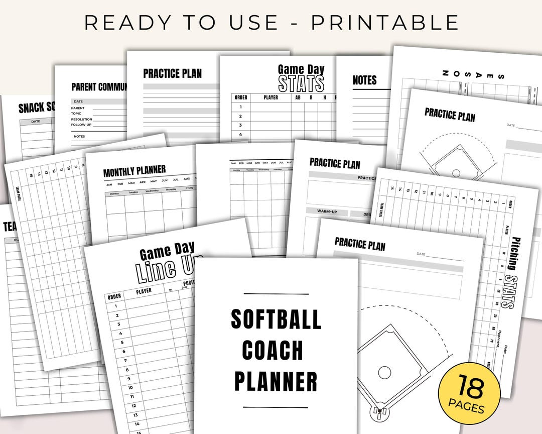 Softball Coach Planner, Practice and Game Day Strategy Sheets for ...