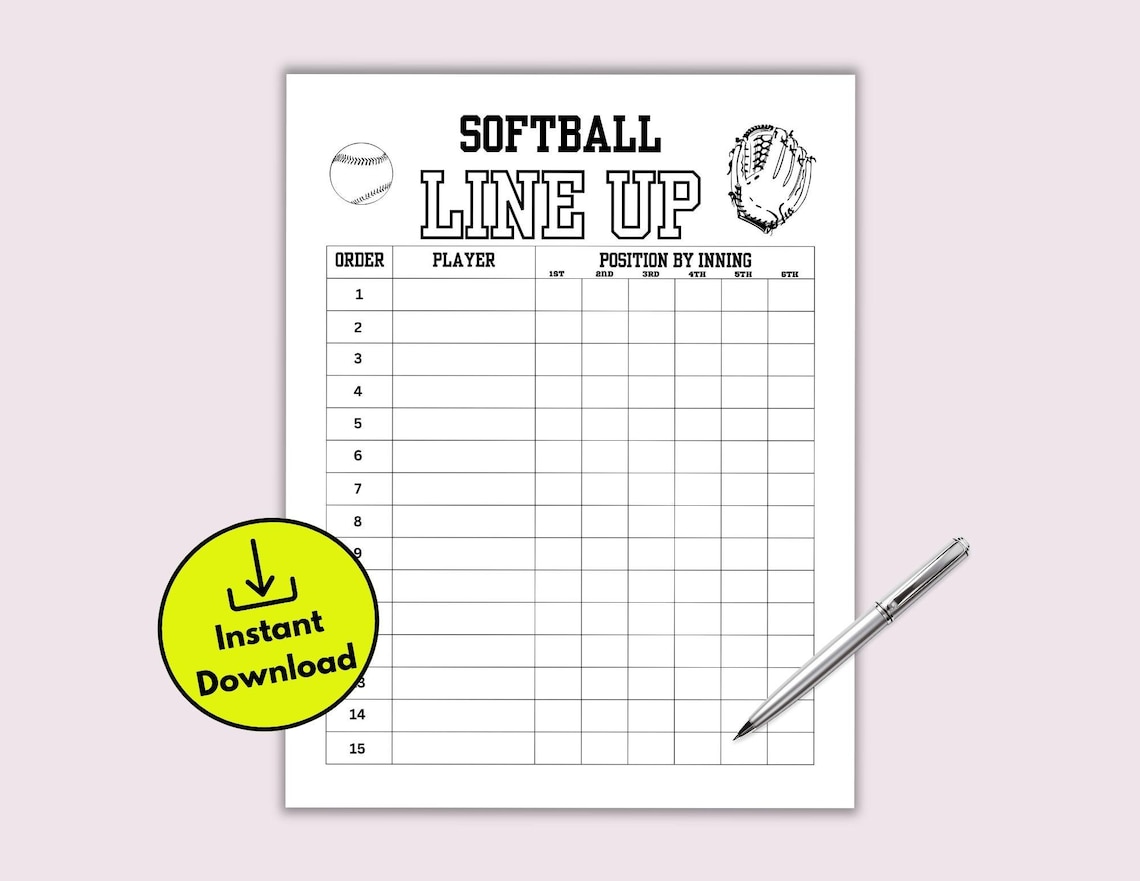 Printable Softball Batting Order and Lineup Sheet for Softball Coach or ...