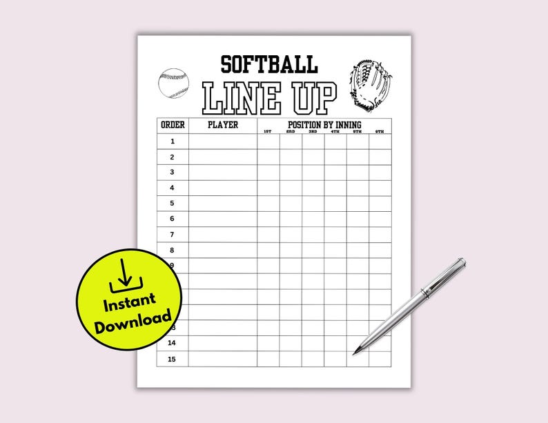 Printable Softball Batting Order and Lineup Sheet for Softball Coach or ...