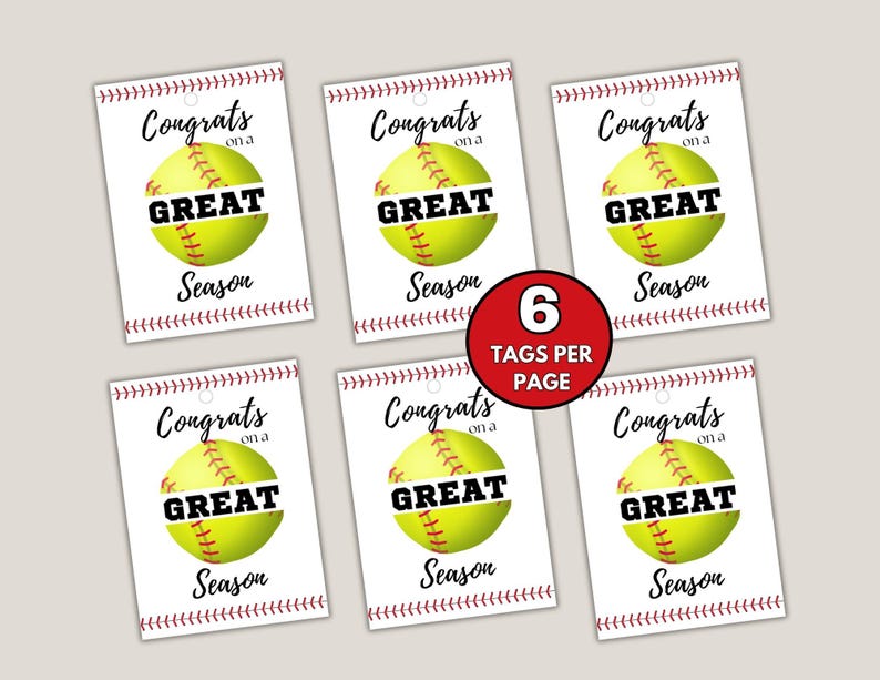 Softball Congrats on a Great Season Tags, Printable End of Season Gift ...
