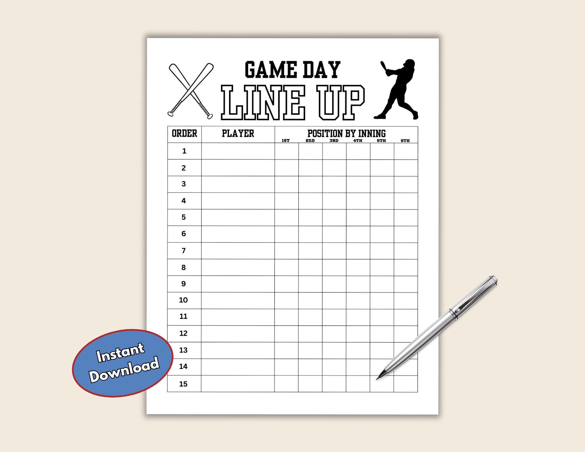 Printable Baseball Batting Order and Lineup Sheet for Baseball Coach or ...