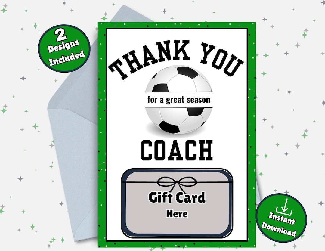 Soccer Coach Gift Card Holder Printable, Thank You Card, End of Season ...