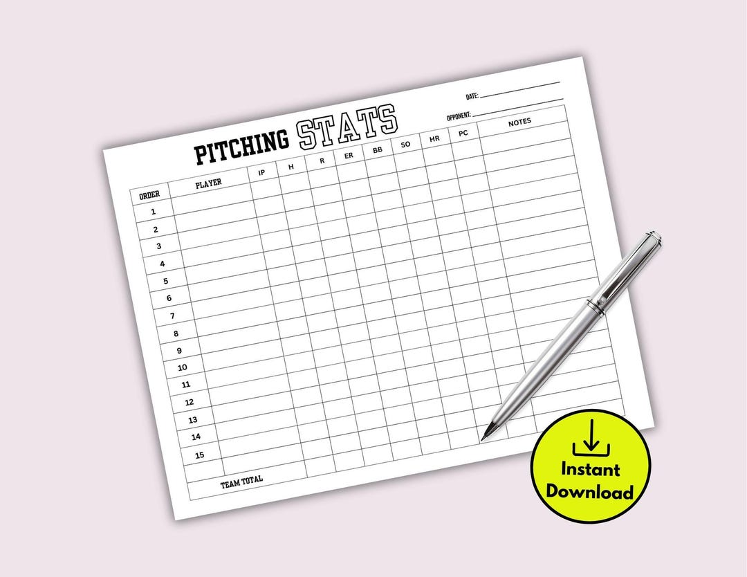 Printable Softball Pitch Stat Tracker Sheet for Softball Coach or ...