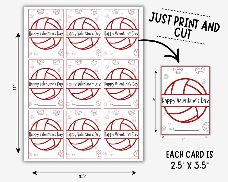 Volleyball Valentine's Day Cards, Kids Classroom Exchange Cards ...