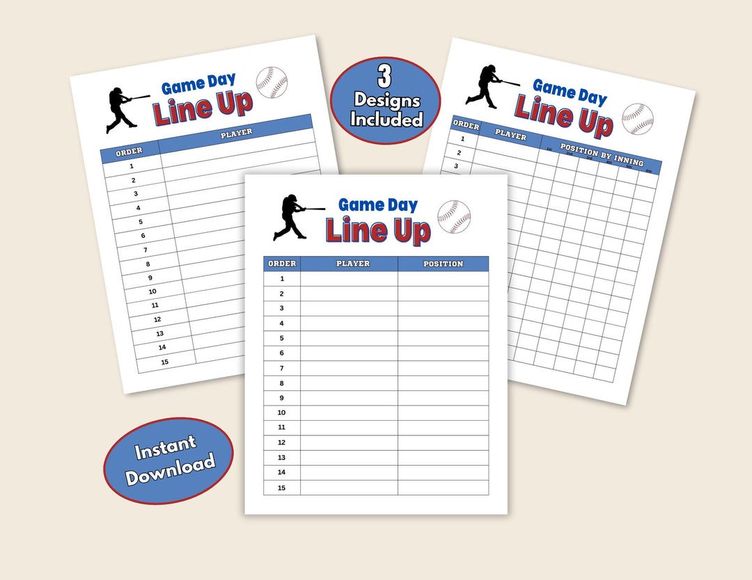Printable Baseball Batting Order Lineup and Position Sheets for Dugout ...