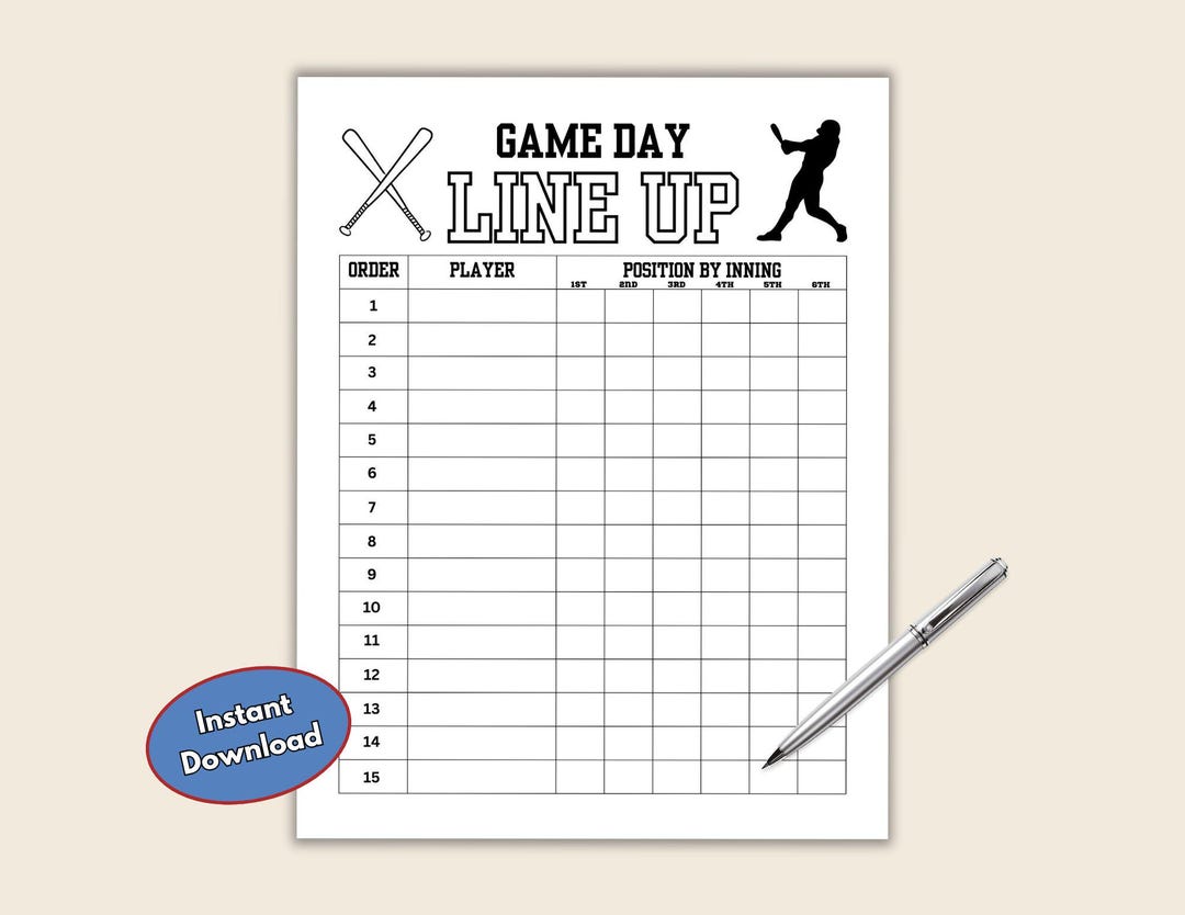 Printable Baseball Batting Order and Lineup Sheet for Baseball Coach or ...