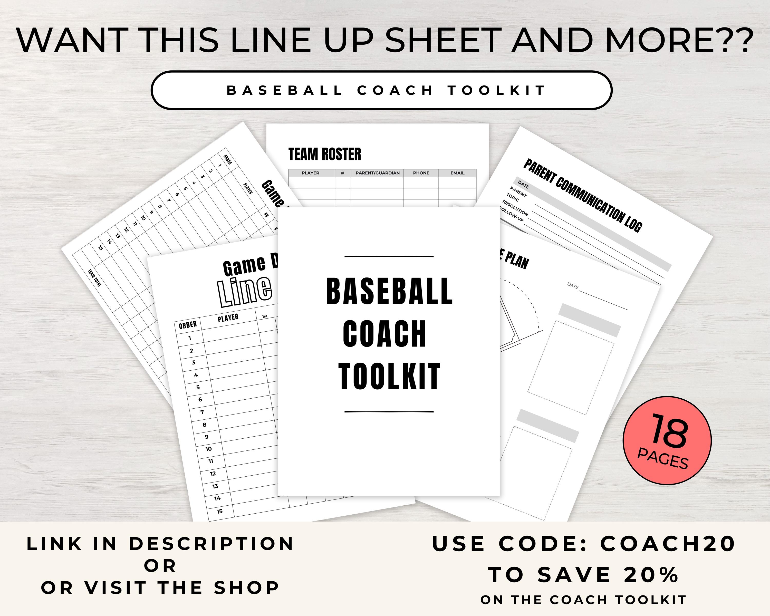 Printable Baseball Batting Order and Lineup Sheet for Baseball Coach or ...