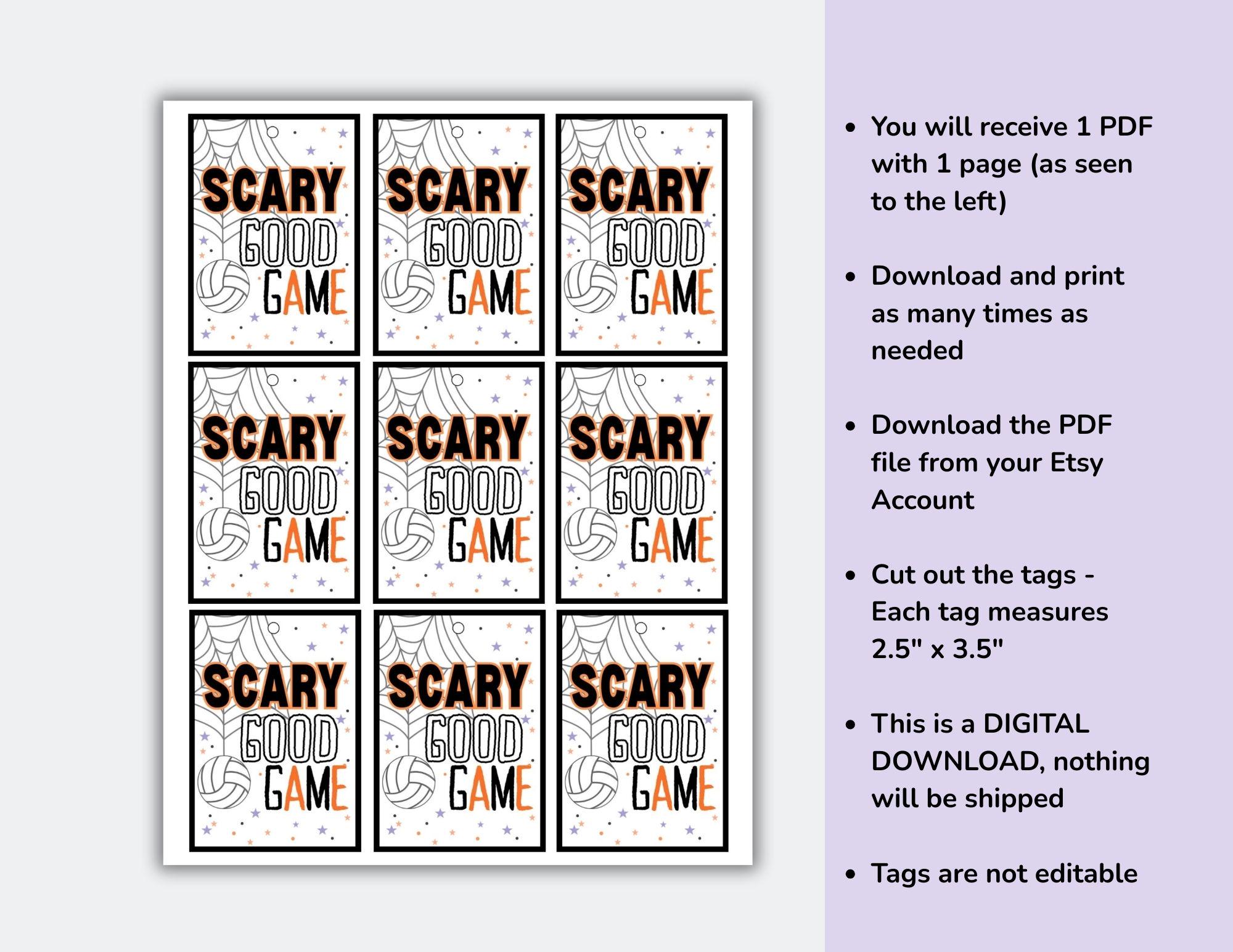 Printable Scary Good Game Halloween Volleyball Gift Tags, Rectangular ...