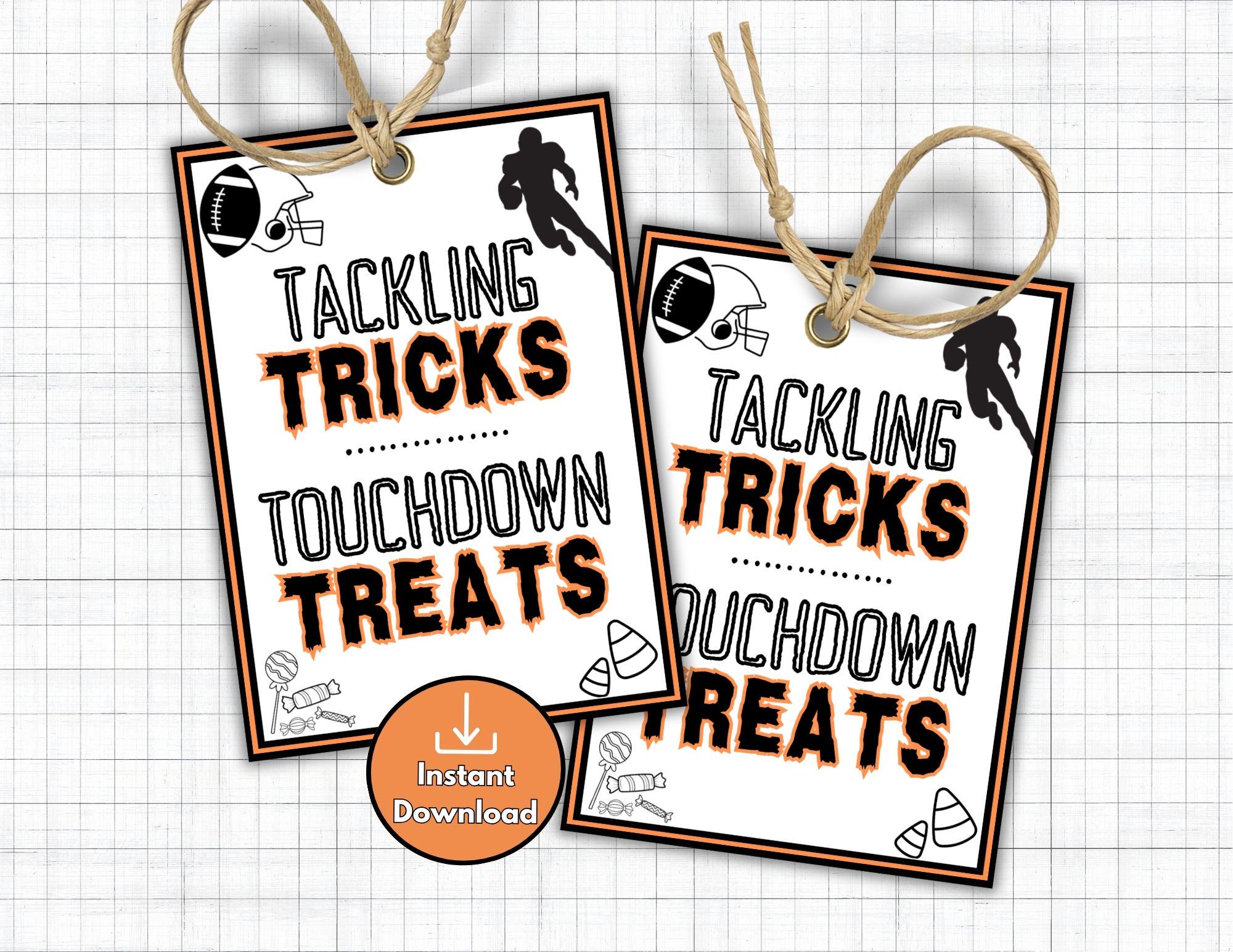 Printable Halloween Football Gift Tags, Rectangle Tackling Tricks ...