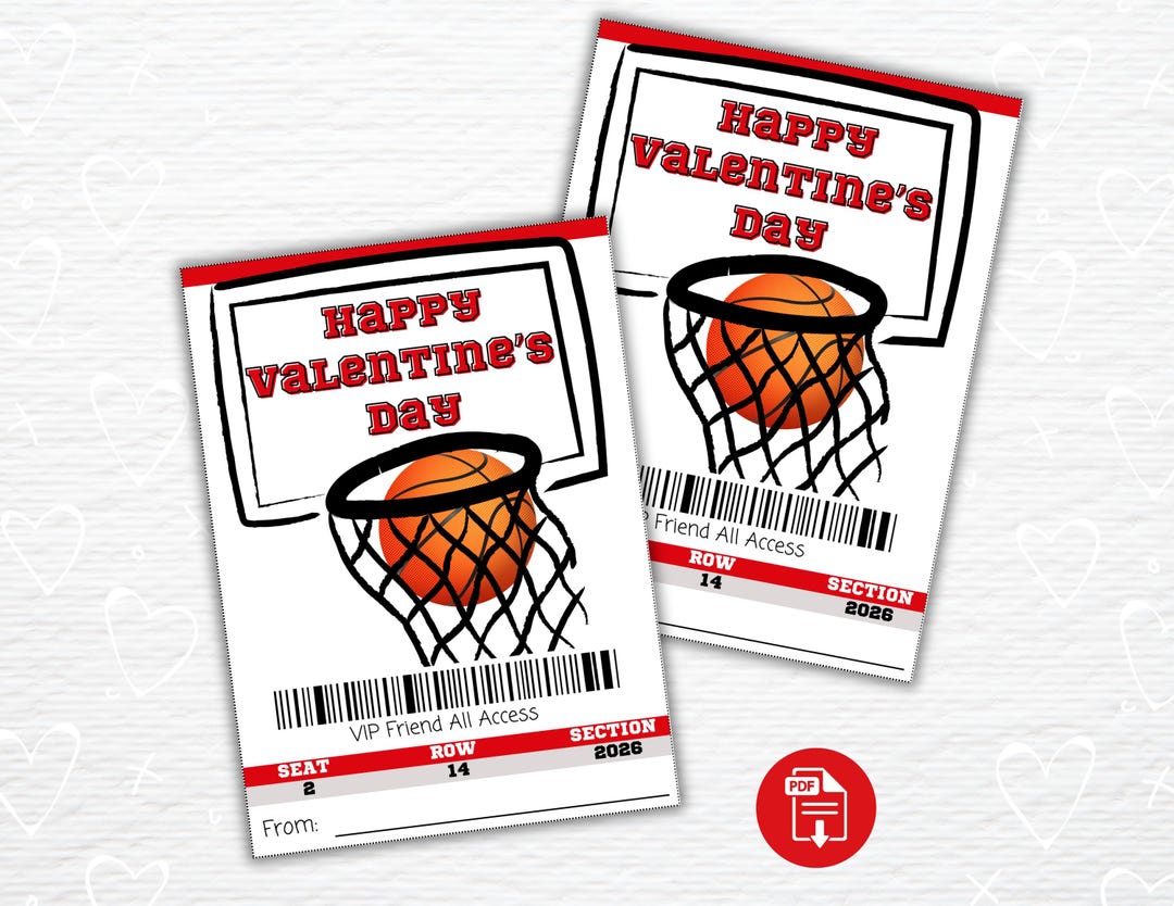 Printable Basketball Valentine's Day Cards, Kids Classroom Valentine ...
