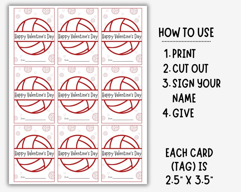 Volleyball Valentine's Day Cards, Kids Classroom Exchange Cards ...