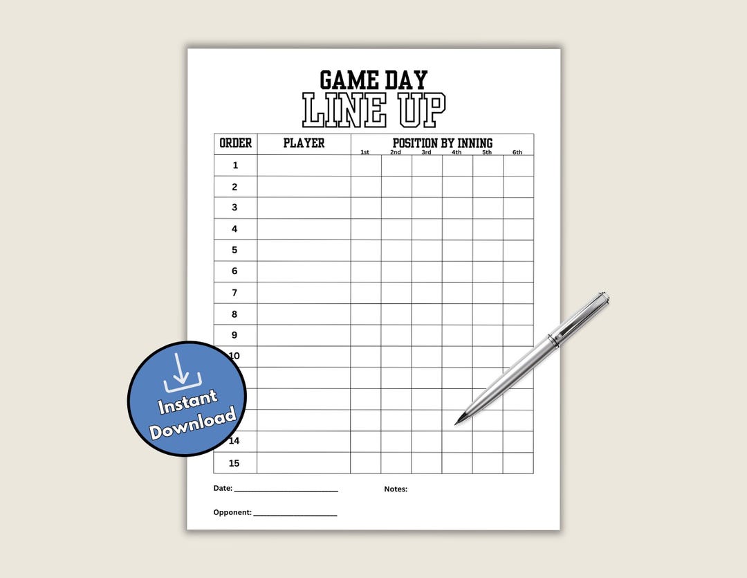 Printable Baseball Batting Order and Lineup Sheet for Baseball or ...