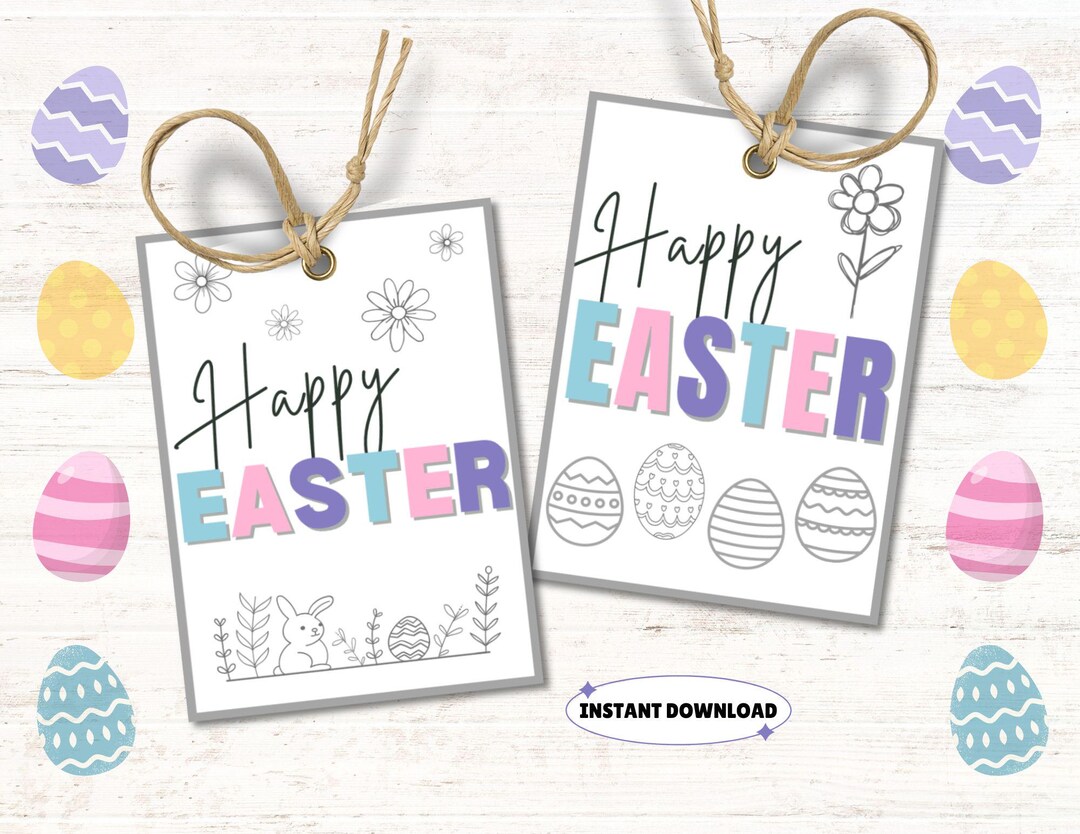 Easter Basket Tags Printable, Happy Easter Bag Tags, Easter Gift Tag ...