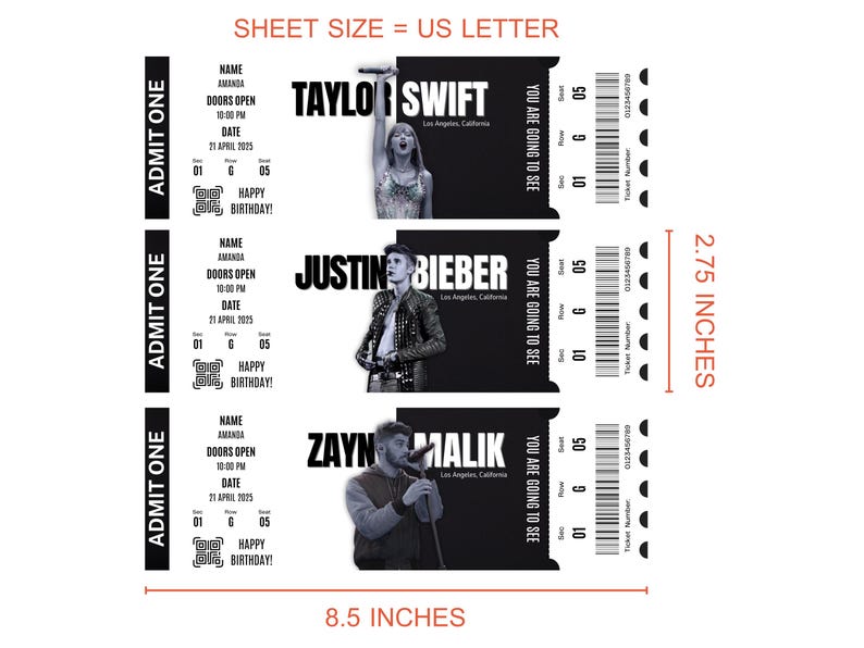 Concert Ticket Template: Custom Printable Event Ticket, Canva Templates ...