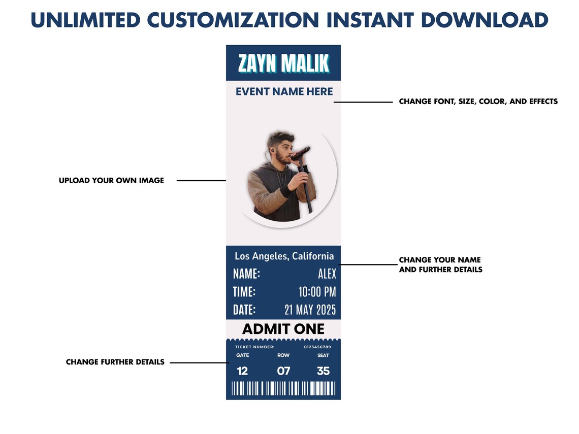 Editable Concert Ticket Template: DIY Surprise Gift (printable Canva ...
