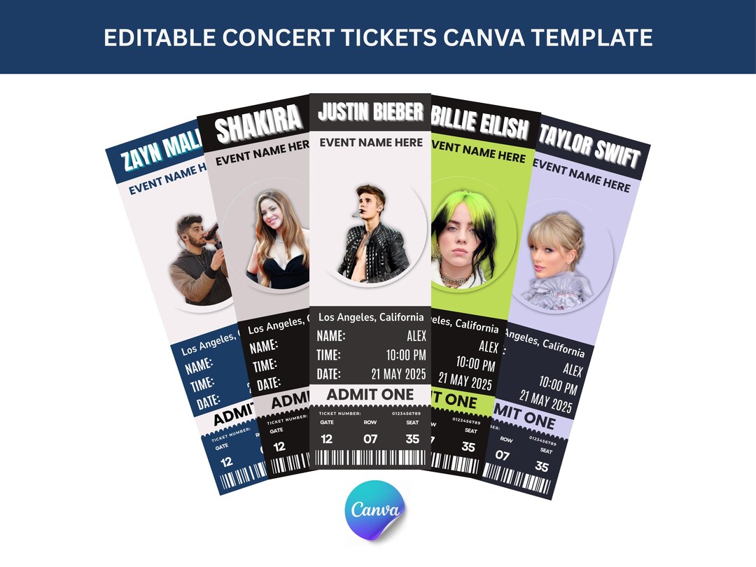 Editable Concert Ticket Canva Template, Printable Event Tickets ...