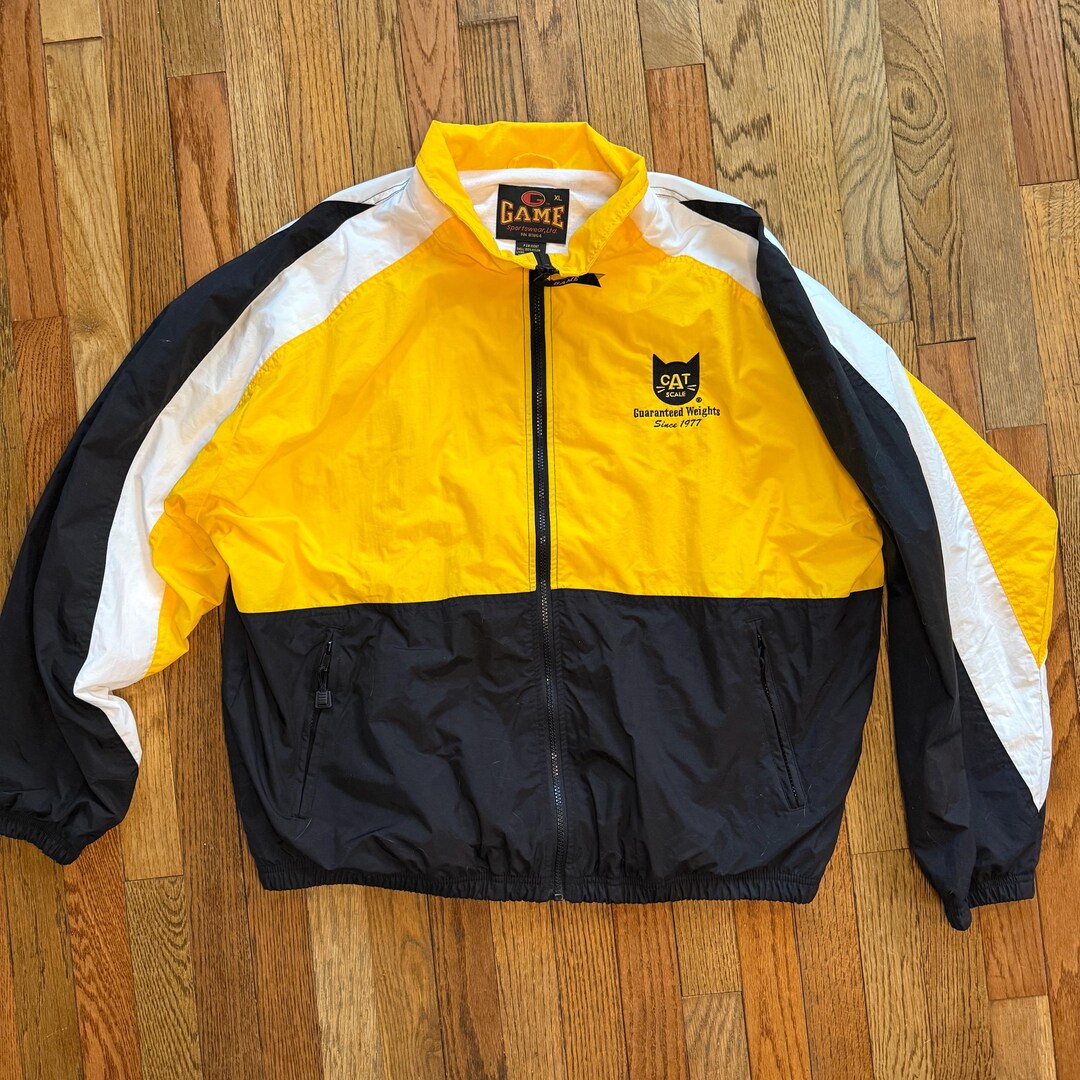 Vintage CAT Scale Windbreaker Jacket XL | Yellow Black White Colorblock ...