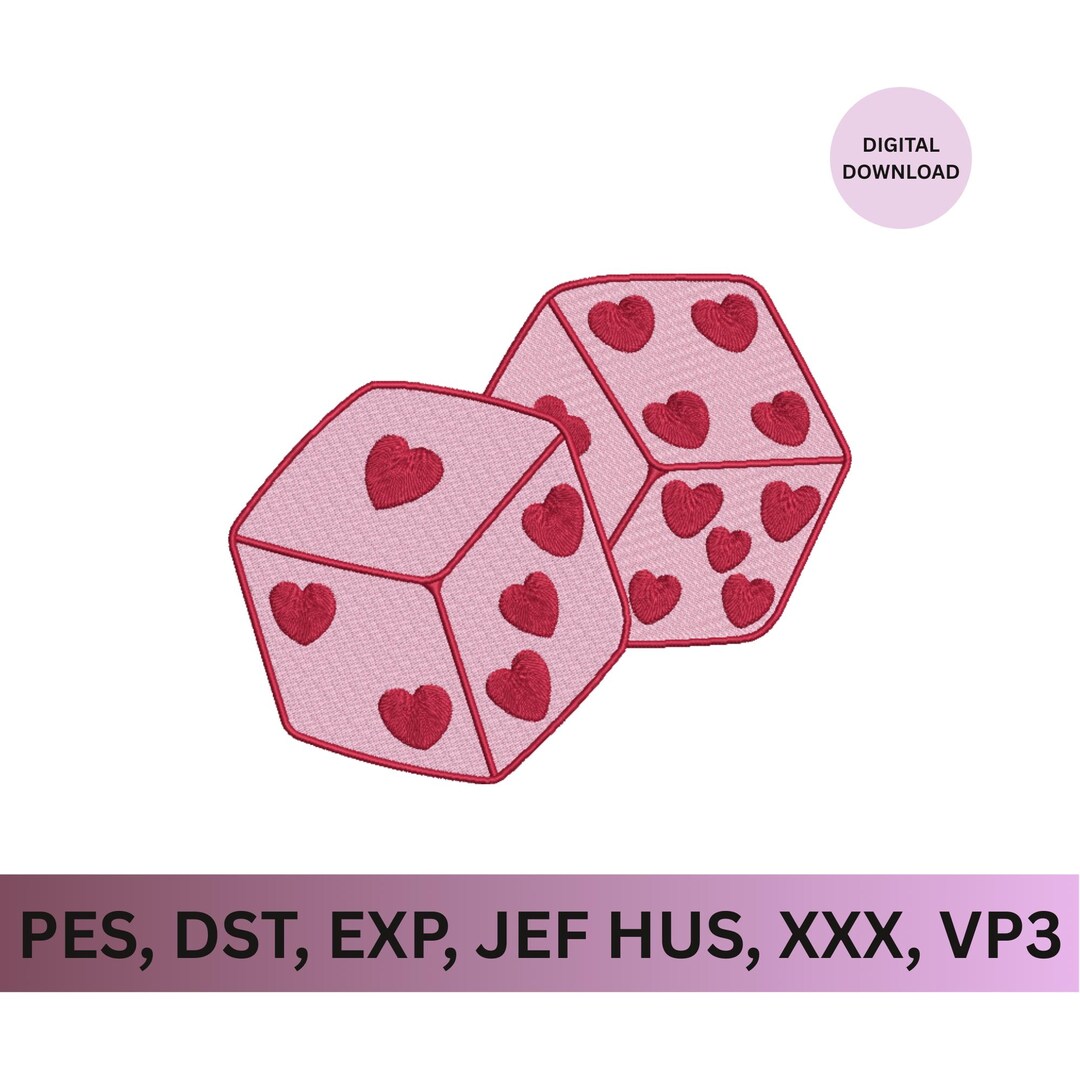 Love Dice Embroidery Design, Valentine's Day File (4x4, 5x7) (digital ...