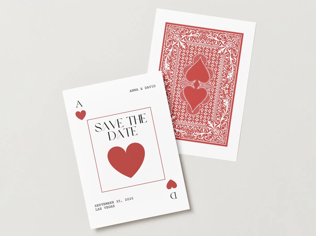 Red Heart Playing Card Save the Date - Etsy