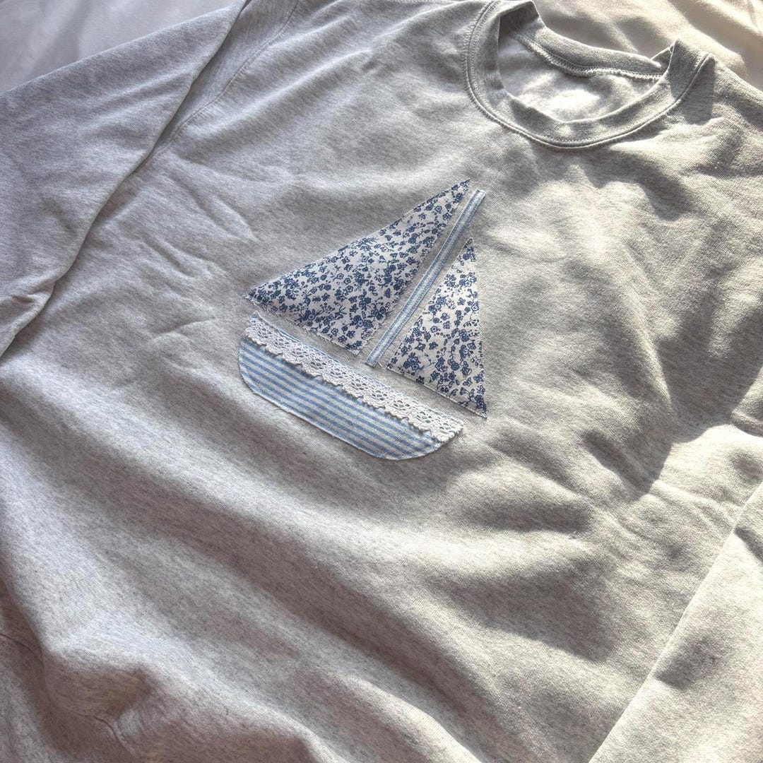 Blue Floral and Lace Handmade Patchwork Sailboat Sweatshirt - Etsy