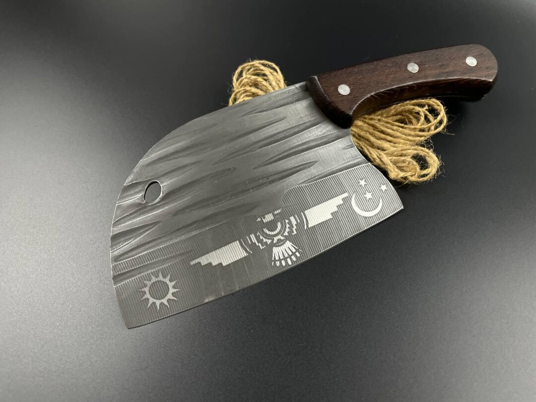 Acid Etched Butcher Cleaver – Custom Hand-forged Kitchen Axe With Sun ...