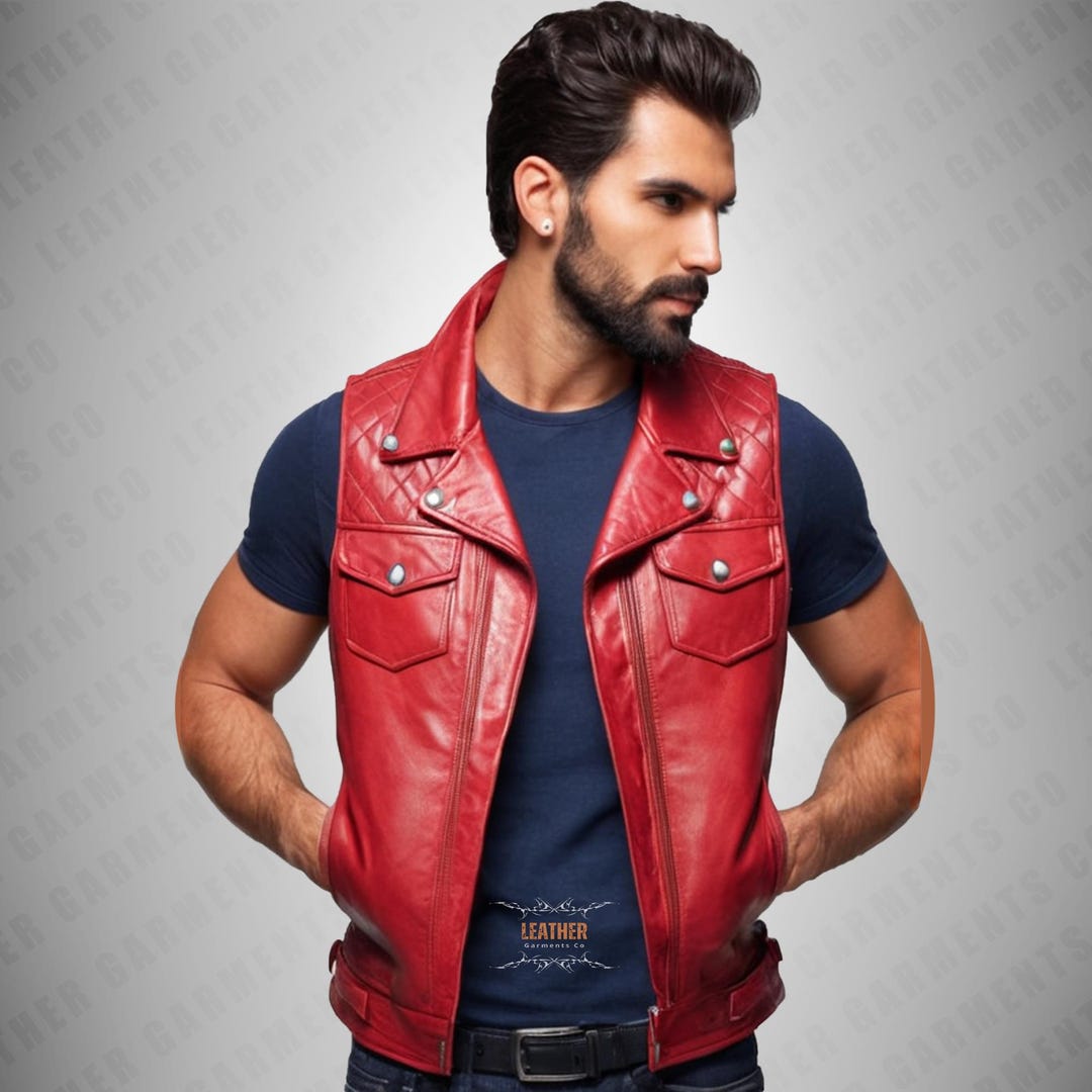 Red Leather Vests Mens Vests Mens Leather Vests Genuine Leather Vests ...