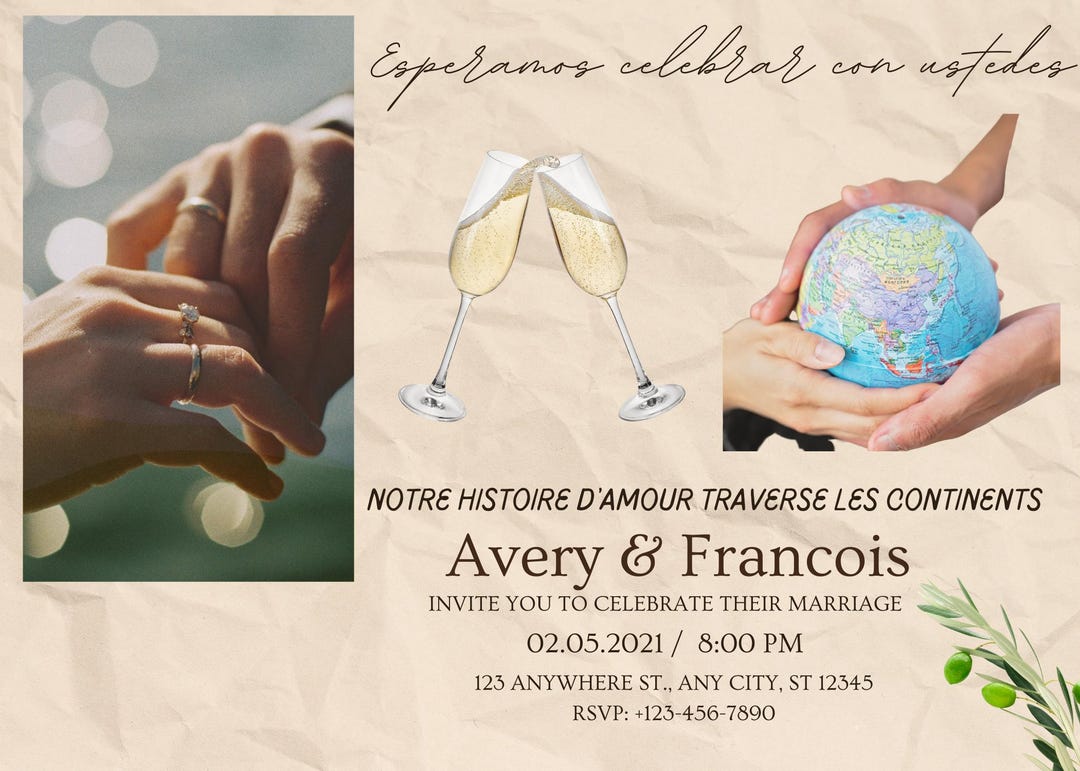 Multilingual Wedding Invitation Template | Customizable Multicultural ...